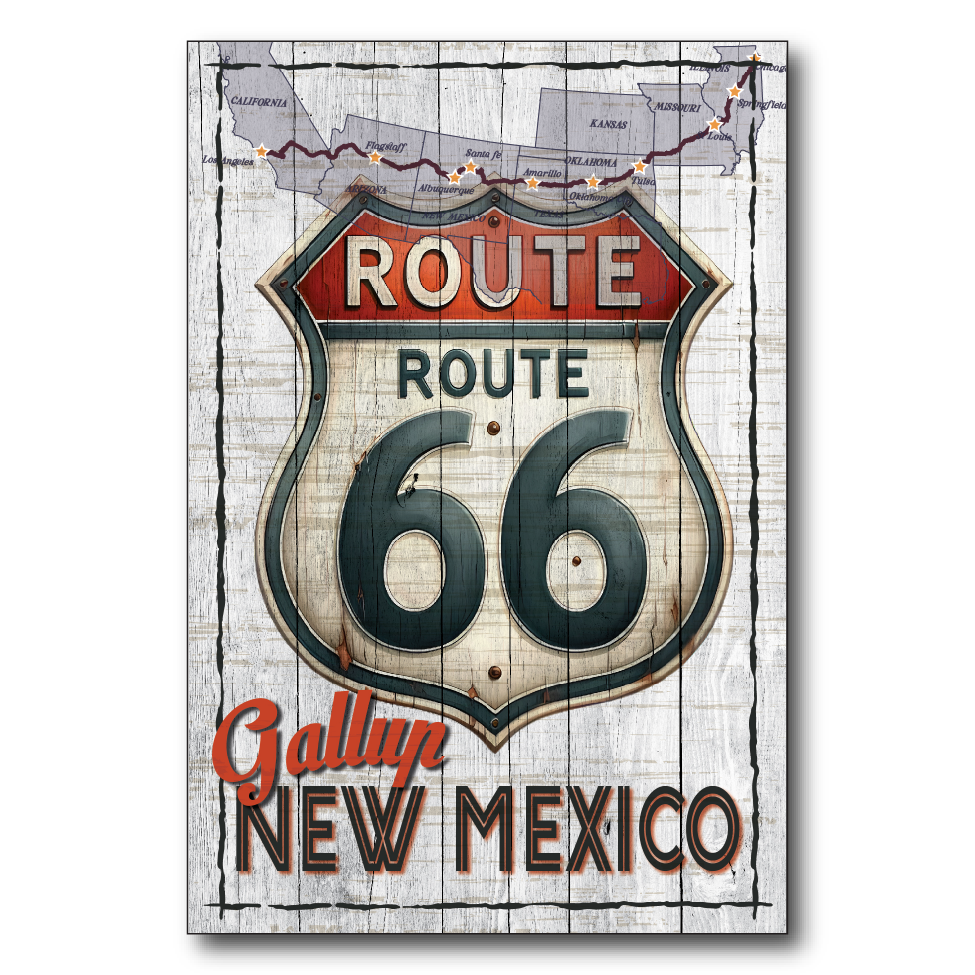 Route 66 Gallup Sign Map — American Woodys